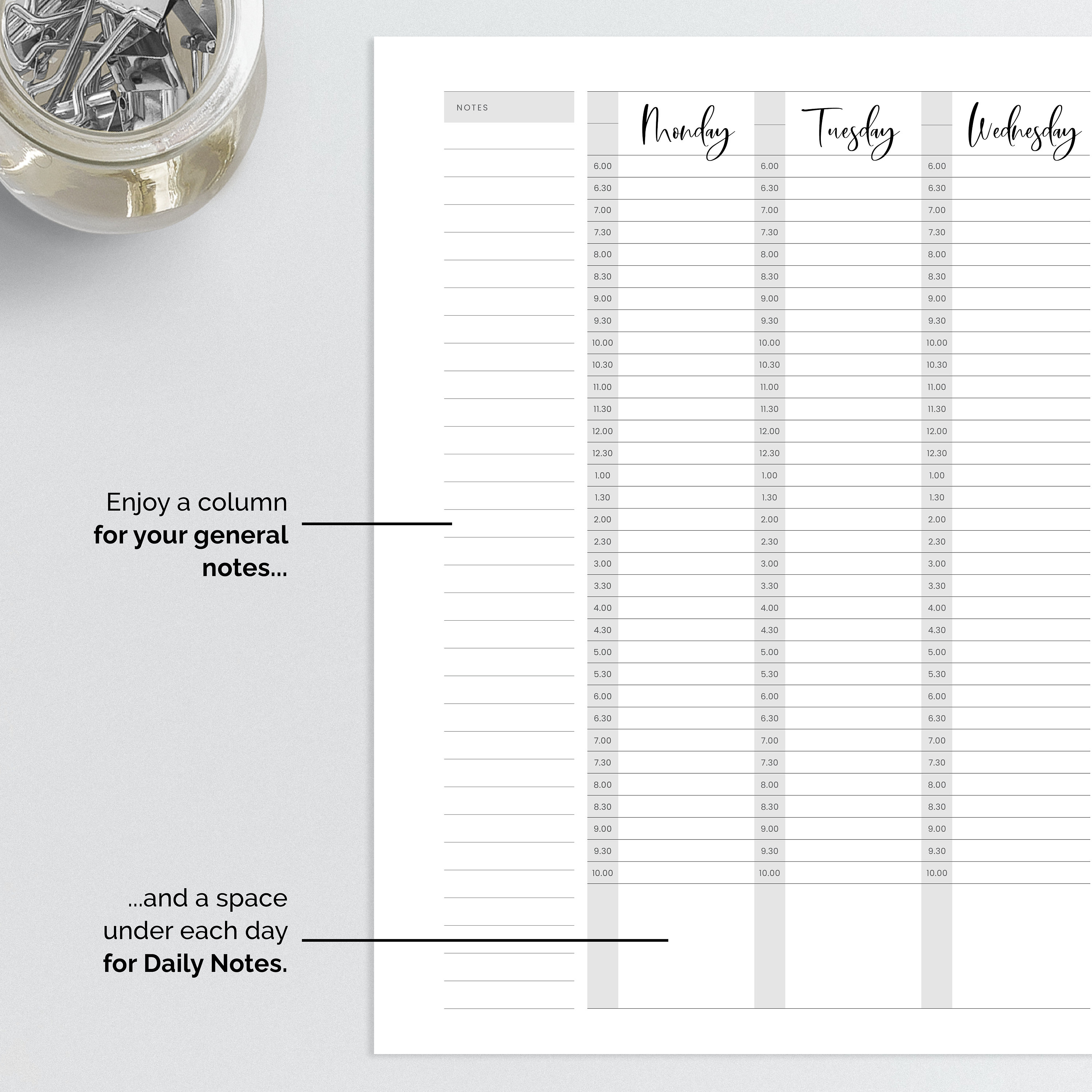 Printable Weekly Planner Half Hour 2 Pages Pdf Undated Daily Monthly ...