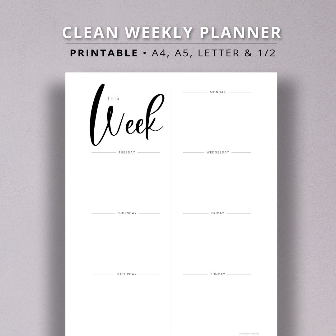 Printable Weekly Planner Clean Pdf Undated Planner Daily Monthly ...