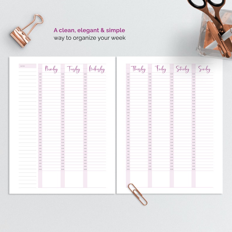Printable Weekly Planner Half Hour 2 Pages Pdf Undated Daily | Etsy