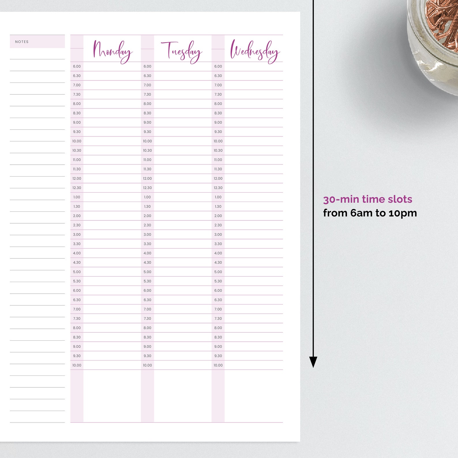 Printable Weekly Planner Half Hour 2 Pages Pdf Undated Daily | Etsy