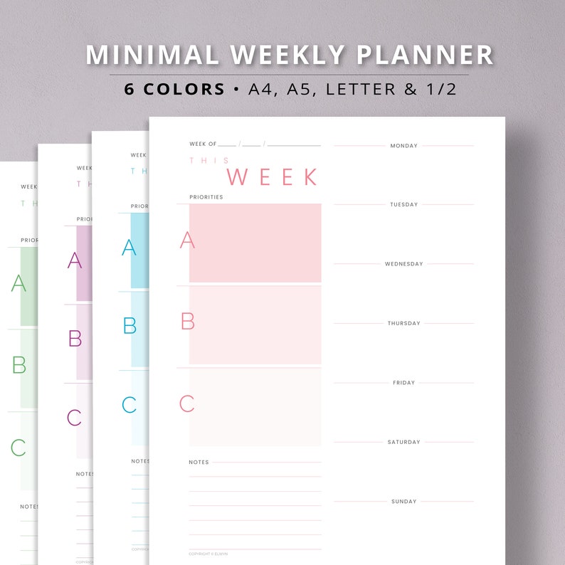 Printable Weekly Planner Minimal Pdf Undated Planner Daily Digital ...