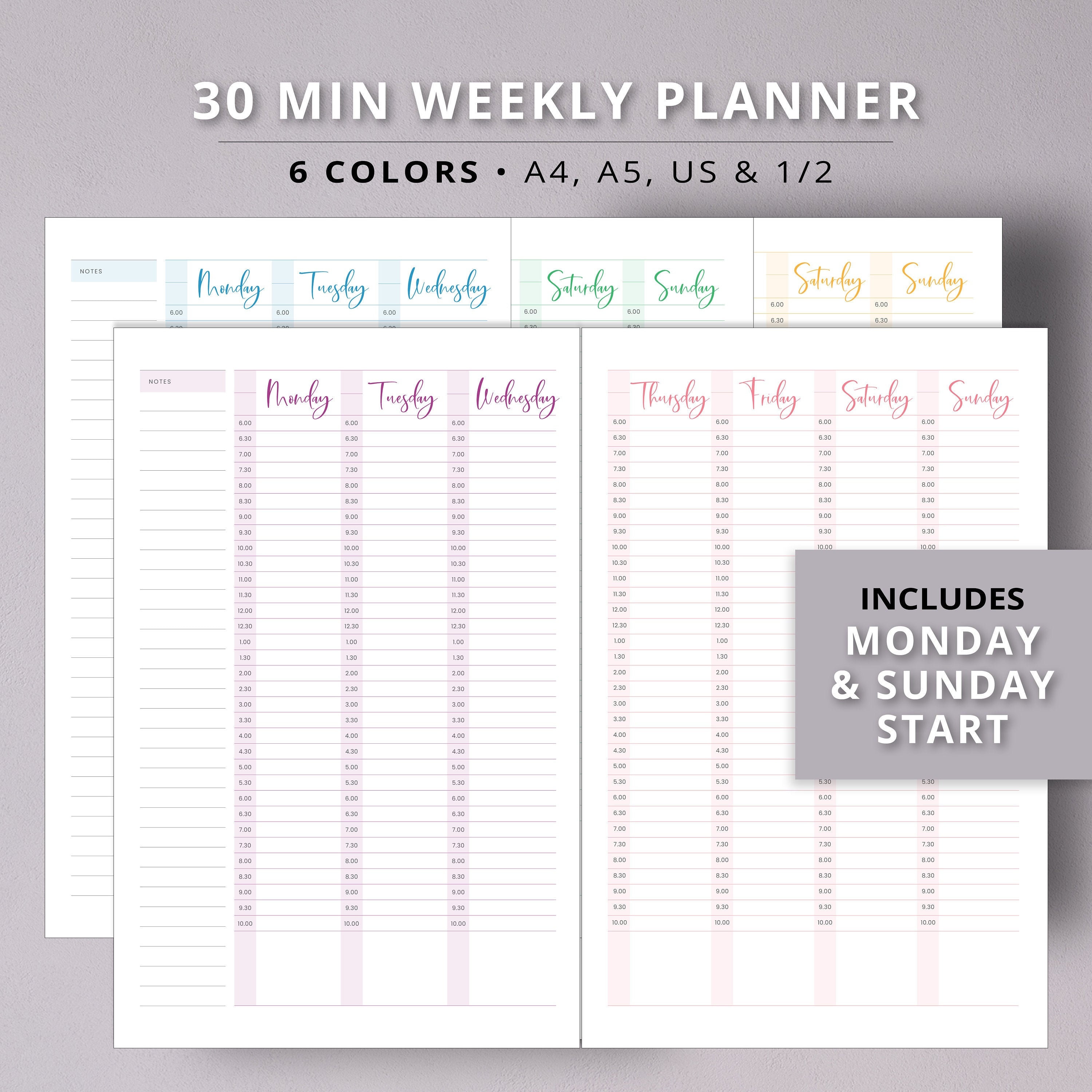 printable-weekly-planner-half-hour-2-pages-pdf-undated-daily-etsy-uk