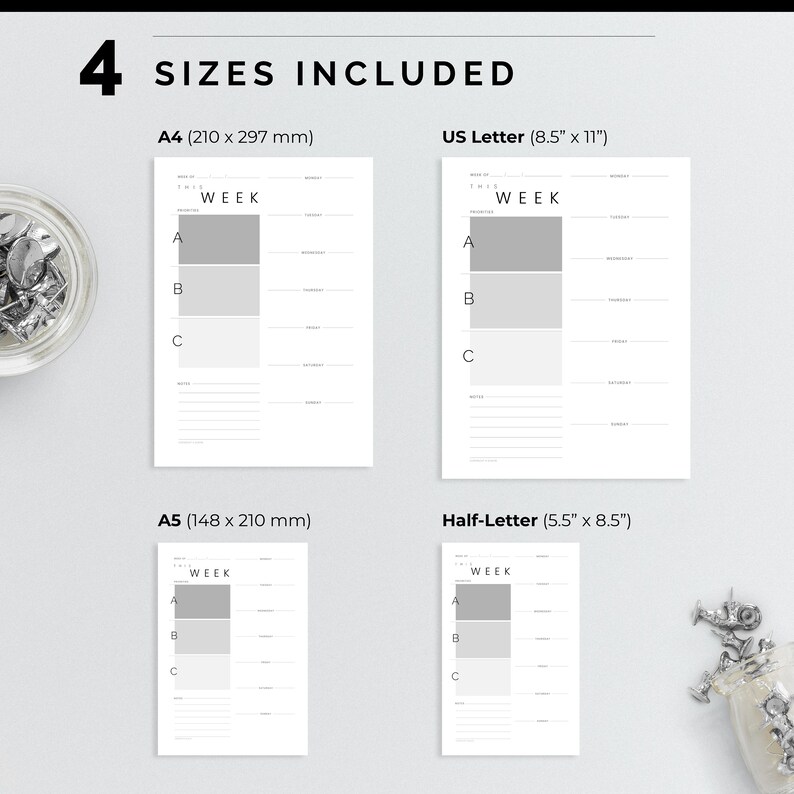 Printable Weekly Planner PDF Undated Planner Daily Monthly | Etsy