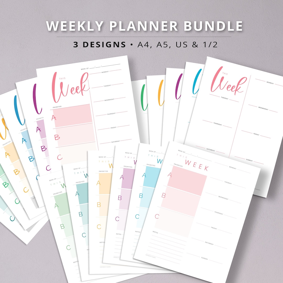 Printable Weekly Planner Bundle Pdf Undated Planner Daily Monthly ...