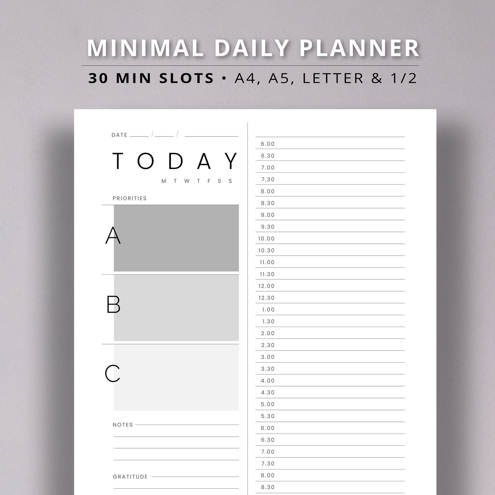 Printable Daily Planner Half Hour Pdf Undated Planner Weekly - Etsy