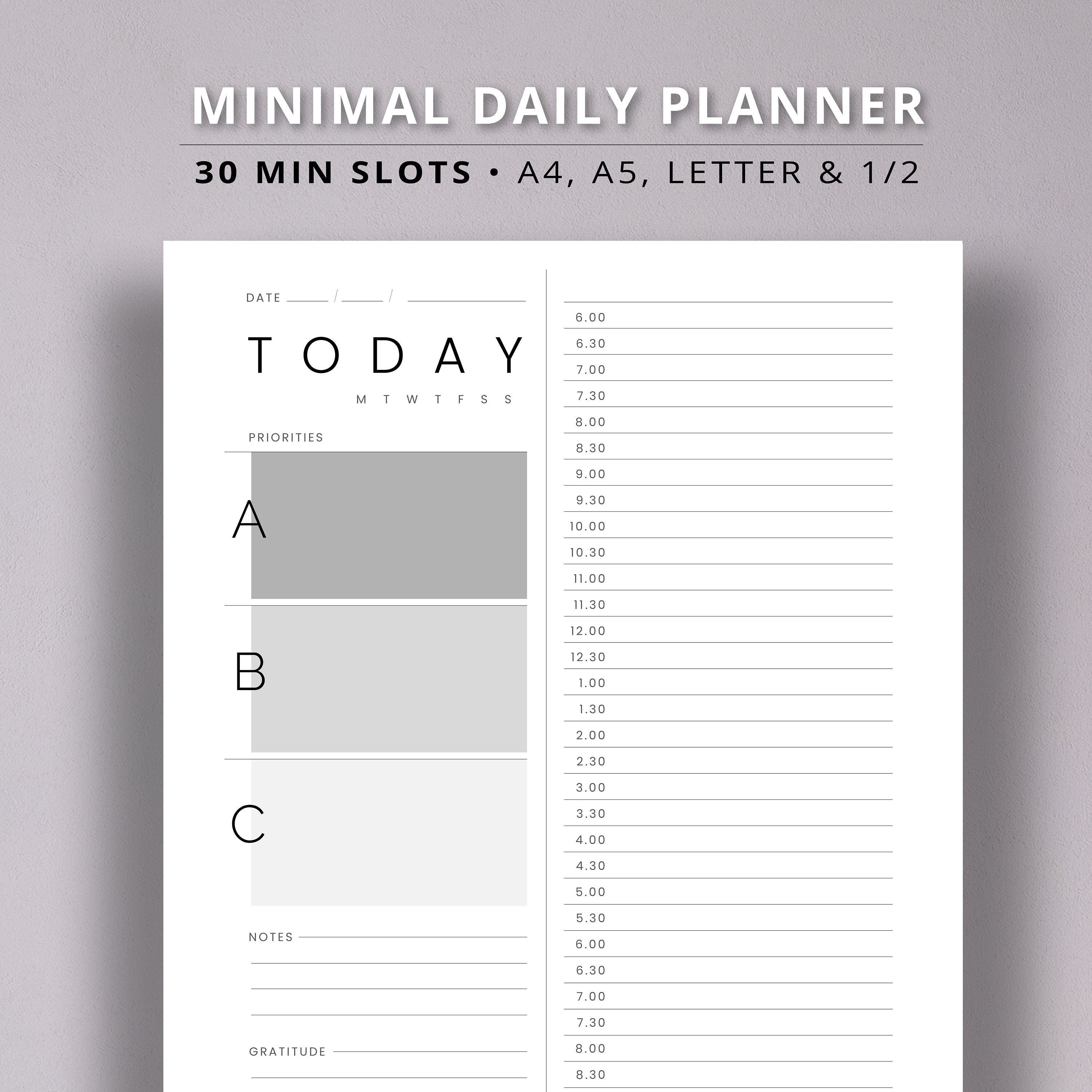 Printable Daily Planner Half Hour Pdf Undated Planner Weekly - Etsy