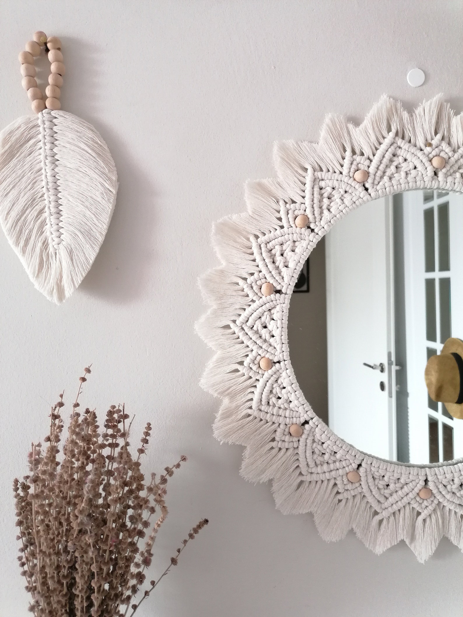 Macrame Wall Hanging Mirror Bead Macrame Boho Chic Wall | Etsy