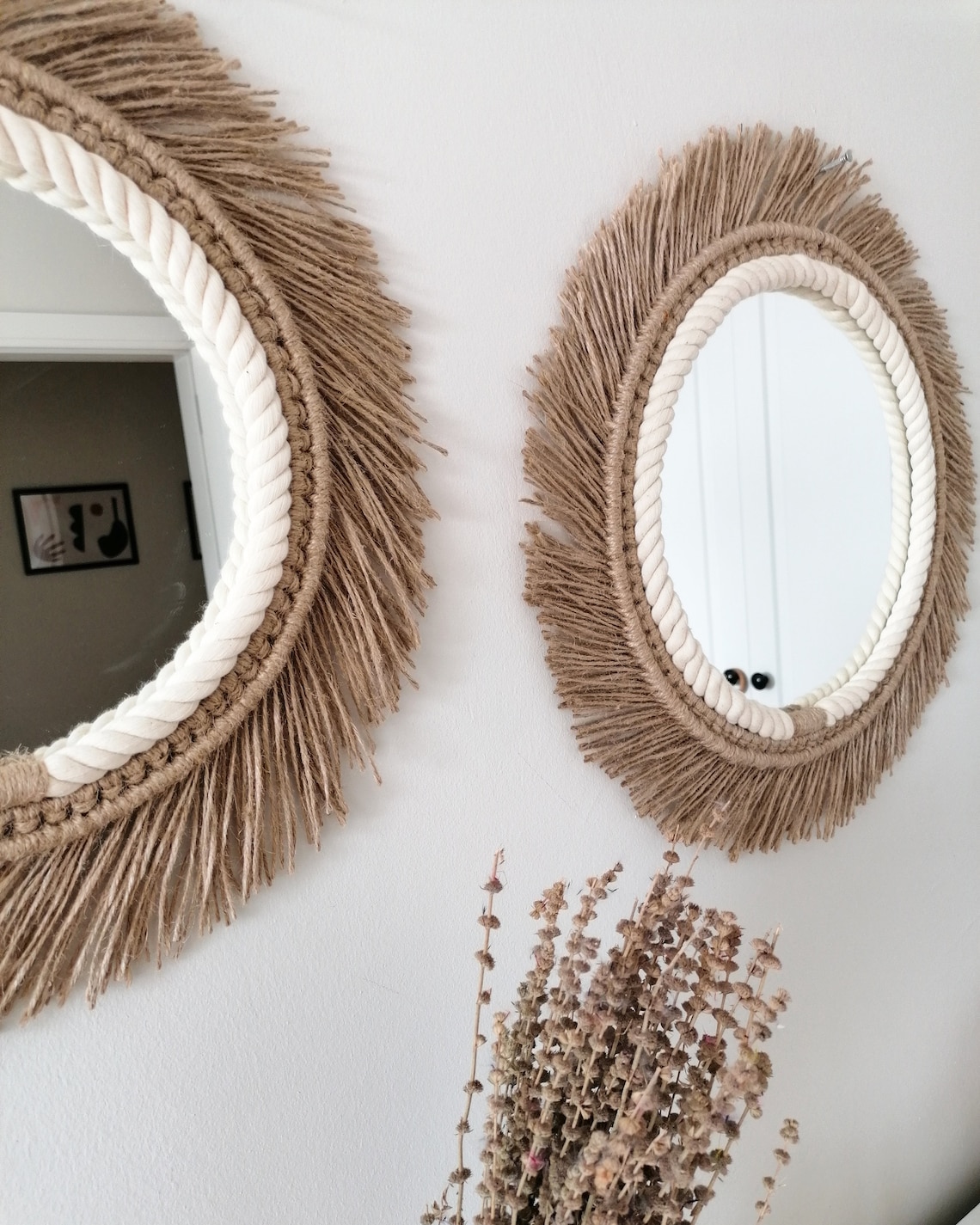 Jute Framed Macrame Mirror Boho Wall Decor Mothers Day | Etsy