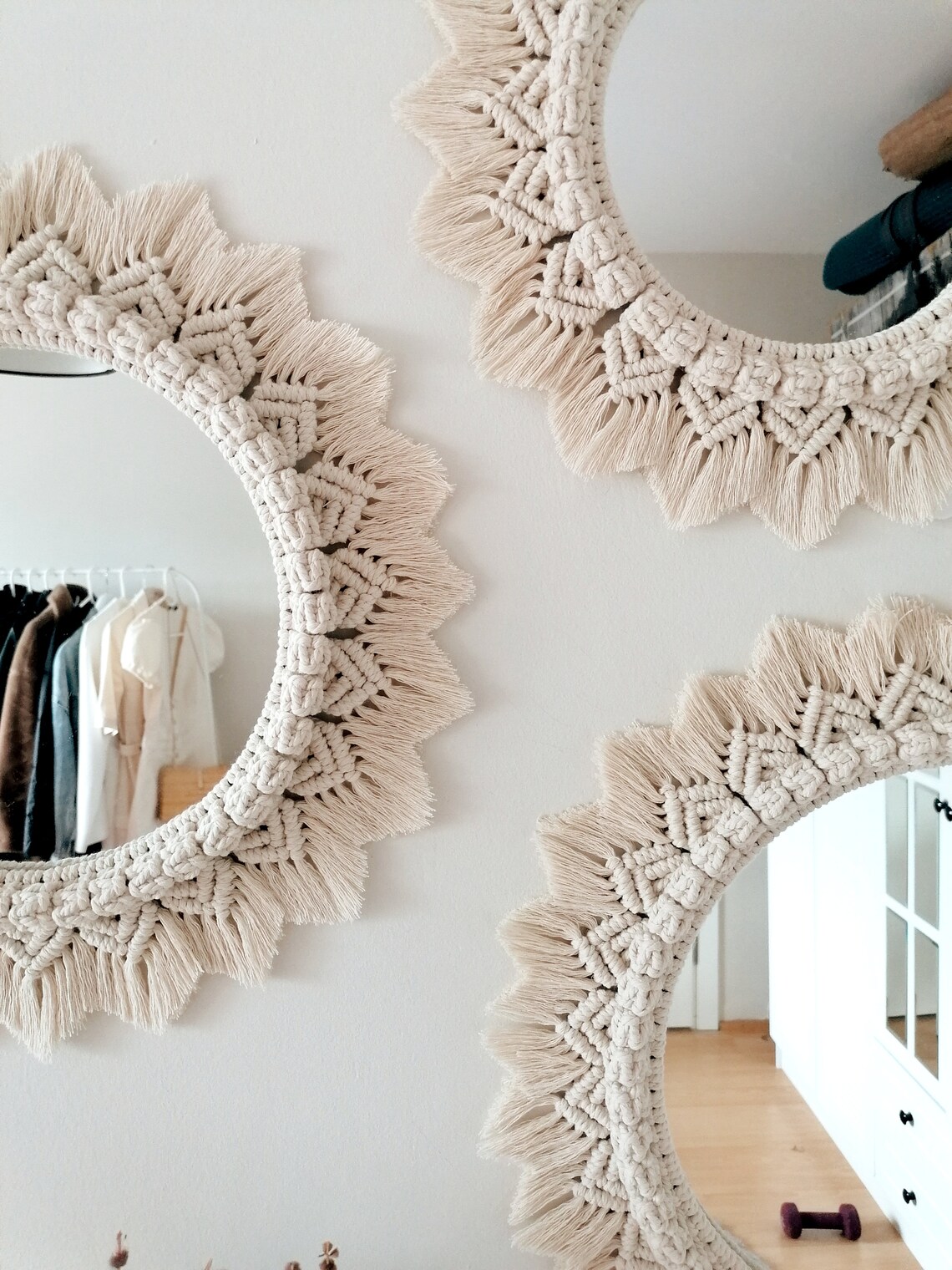 Set Macrame Wall Mirror Round Mirror Soft Macrame Boho - Etsy