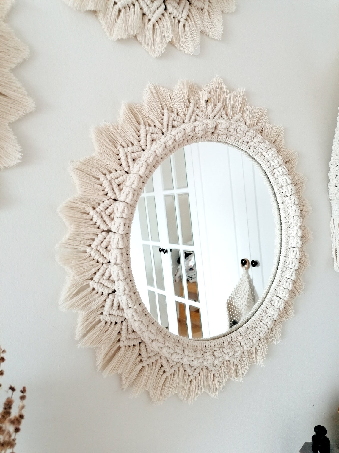 Set Macrame Wall Mirror Round Mirror Soft Macrame Boho - Etsy