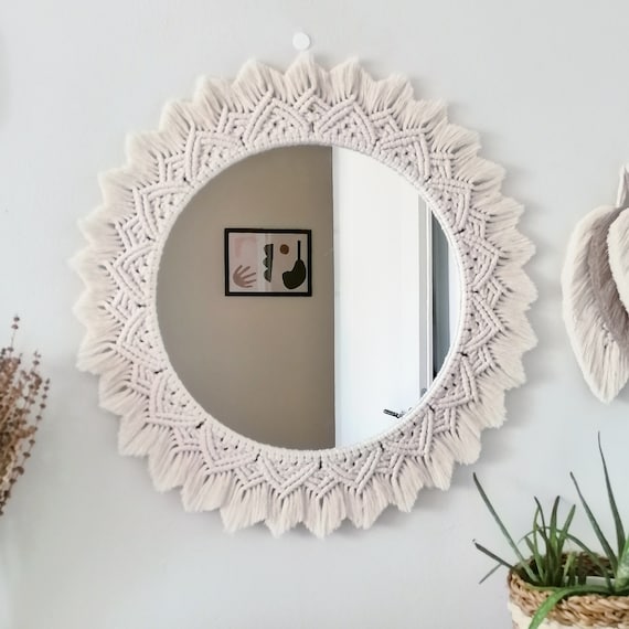 Large Macrame Mirror White Wall Decor Housewarming and - Etsy