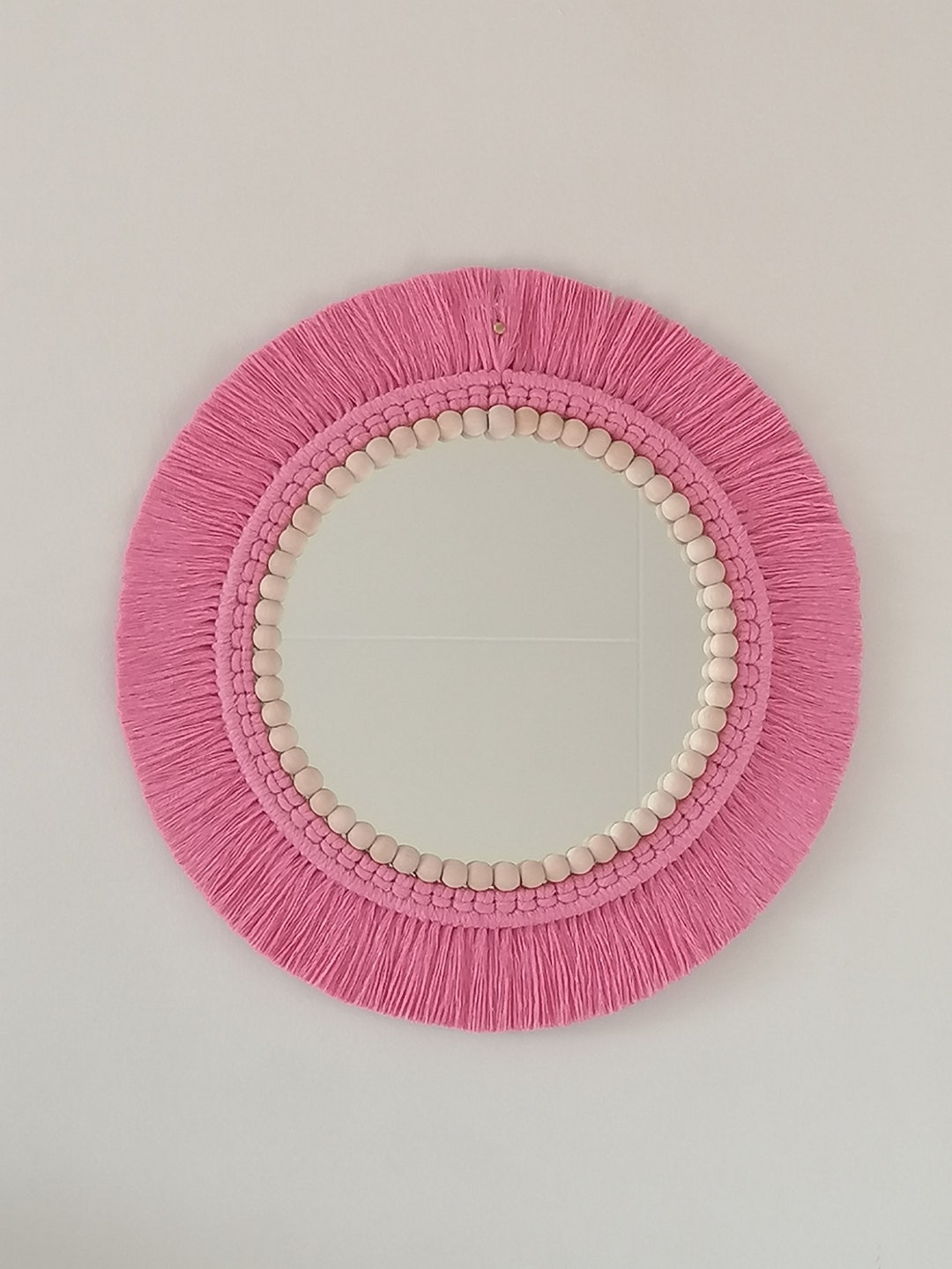 Candy Pink Mirror, Bead Macrame, Girl's Room, Girl's Birthday Gift ...
