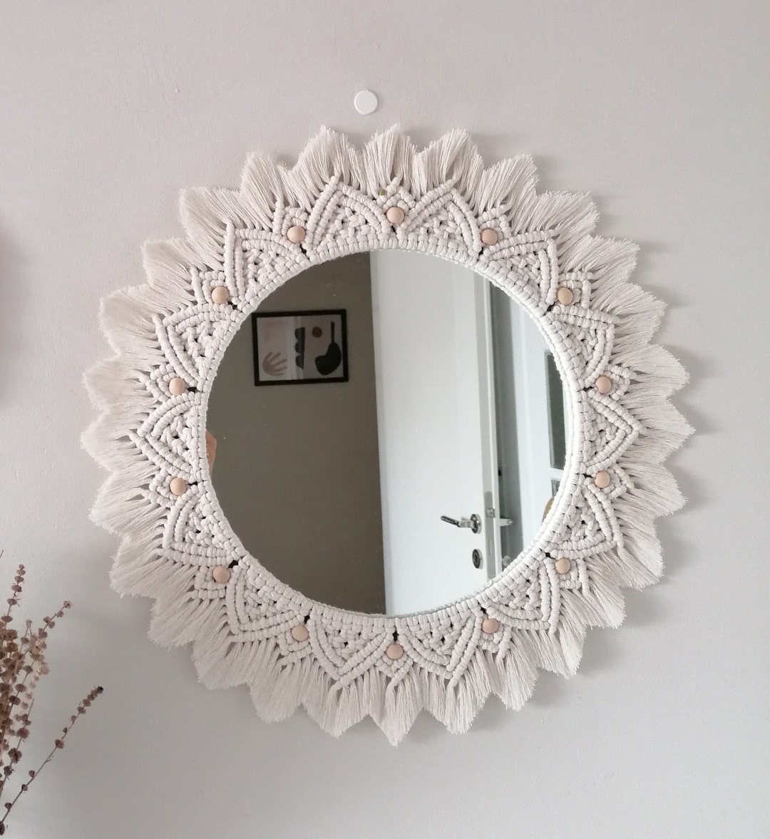 Macrame Wall Hanging Mirror , Bead Macrame , Boho Chic Wall Art ...