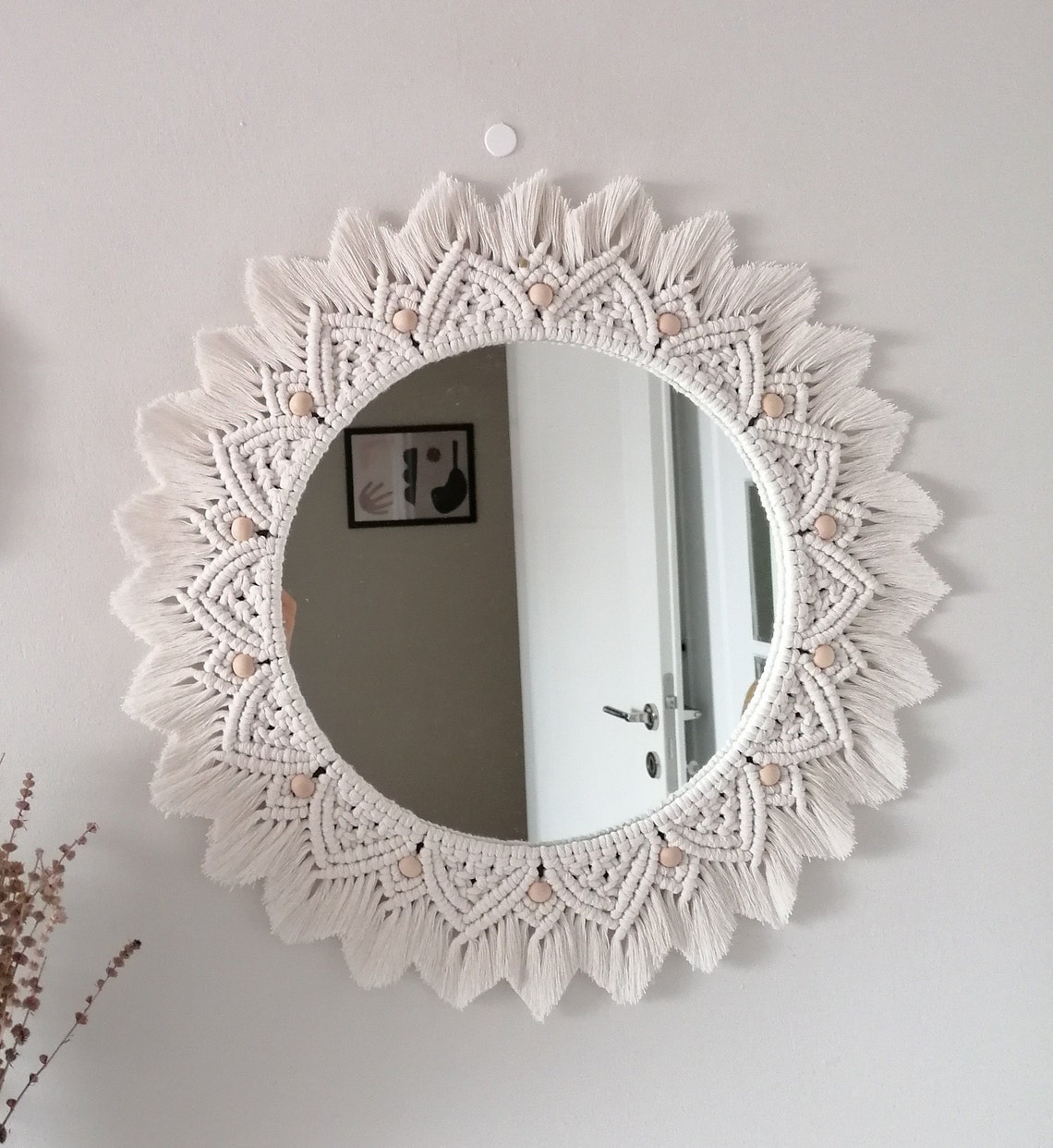 Macrame Wall Hanging Mirror Bead Macrame Boho Chic Wall | Etsy
