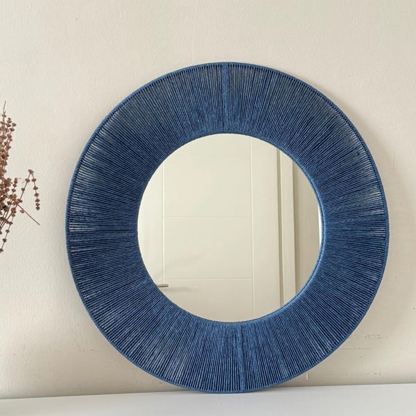 Round Blue Mirror - Etsy