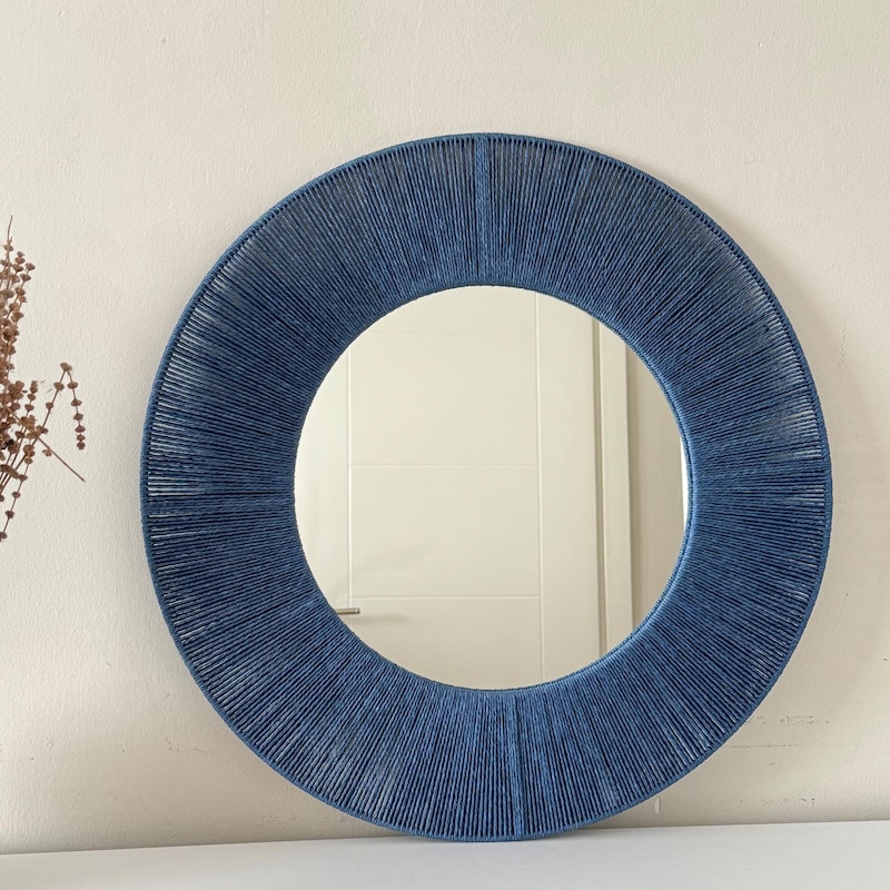 Round Blue Mirror - Etsy