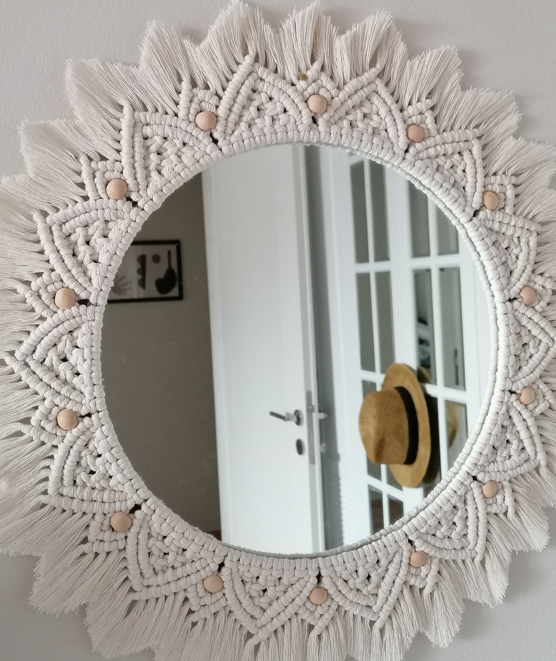 Macrame Wall Hanging Mirror Bead Macrame Boho Chic Wall | Etsy
