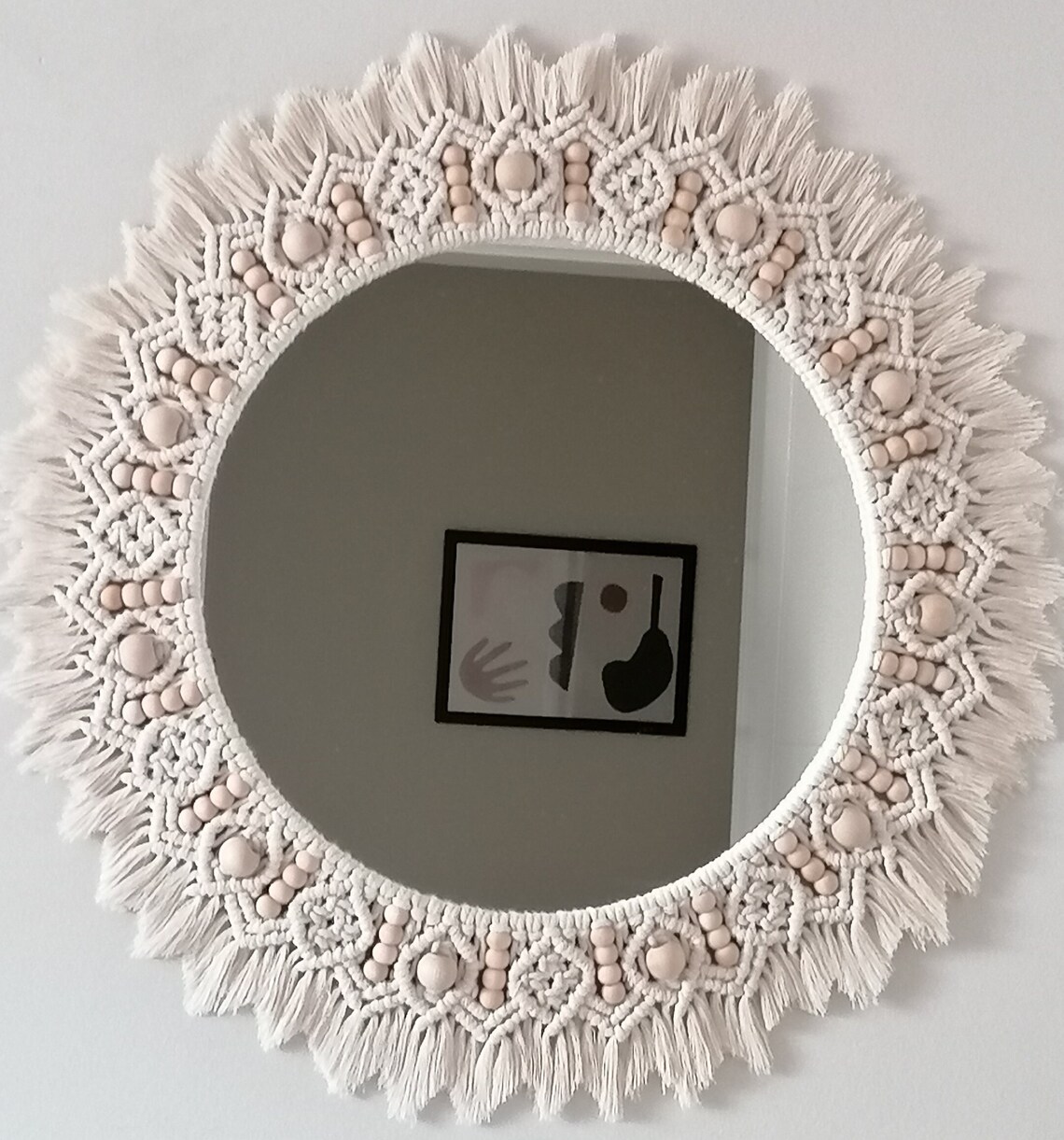 Large Beaded Mirror White Wall Decor Housewarming and | Etsy