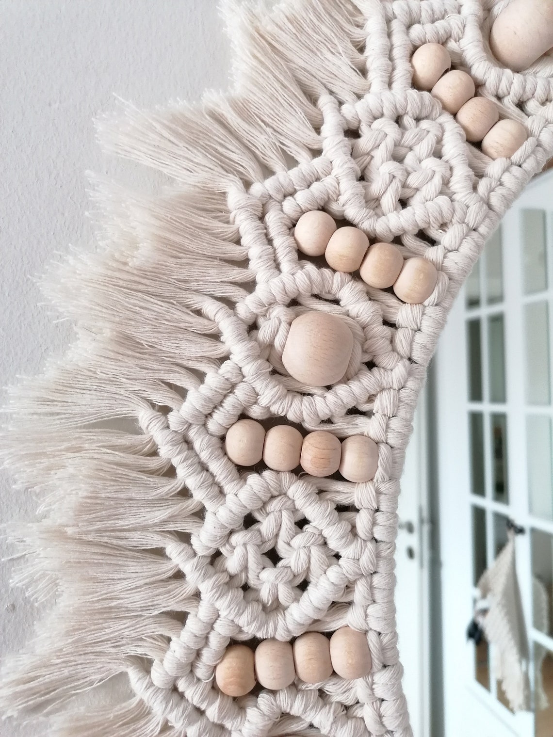 Large Beaded Mirror White Wall Decor Housewarming and | Etsy