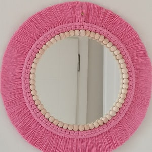 Candy Pink Mirror, Bead Macrame, Girl's Room, Girl's Birthday Gift ...