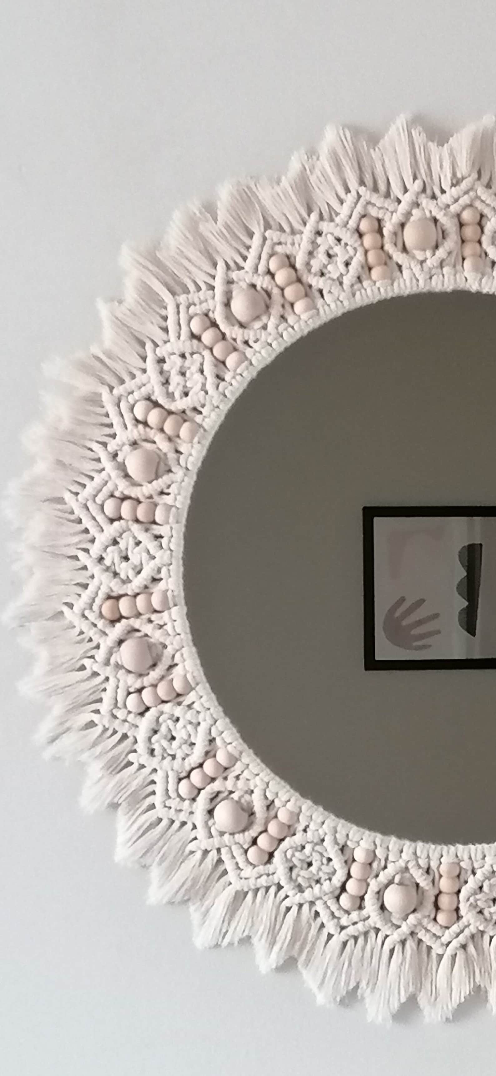 Large Beaded Mirror White Wall Decor Housewarming and | Etsy