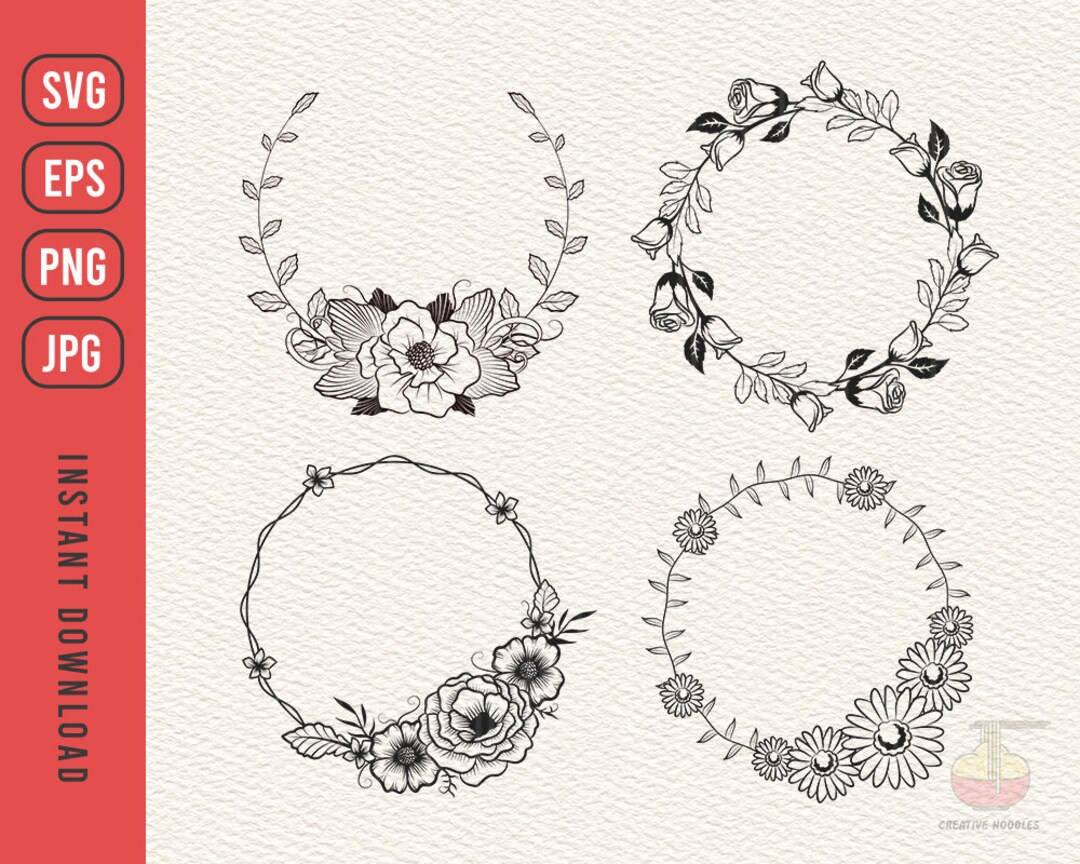 Wreath SVG File, Floral Wreath Svg, Digital Download, Wreath Cut File ...