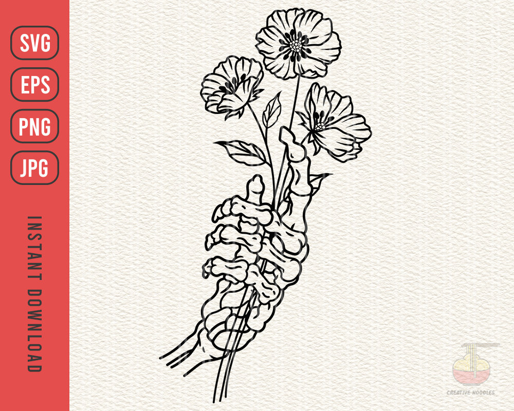 Skeleton Hand Holding Flowers Svg File Hand Bouquet Cut File - Etsy ...
