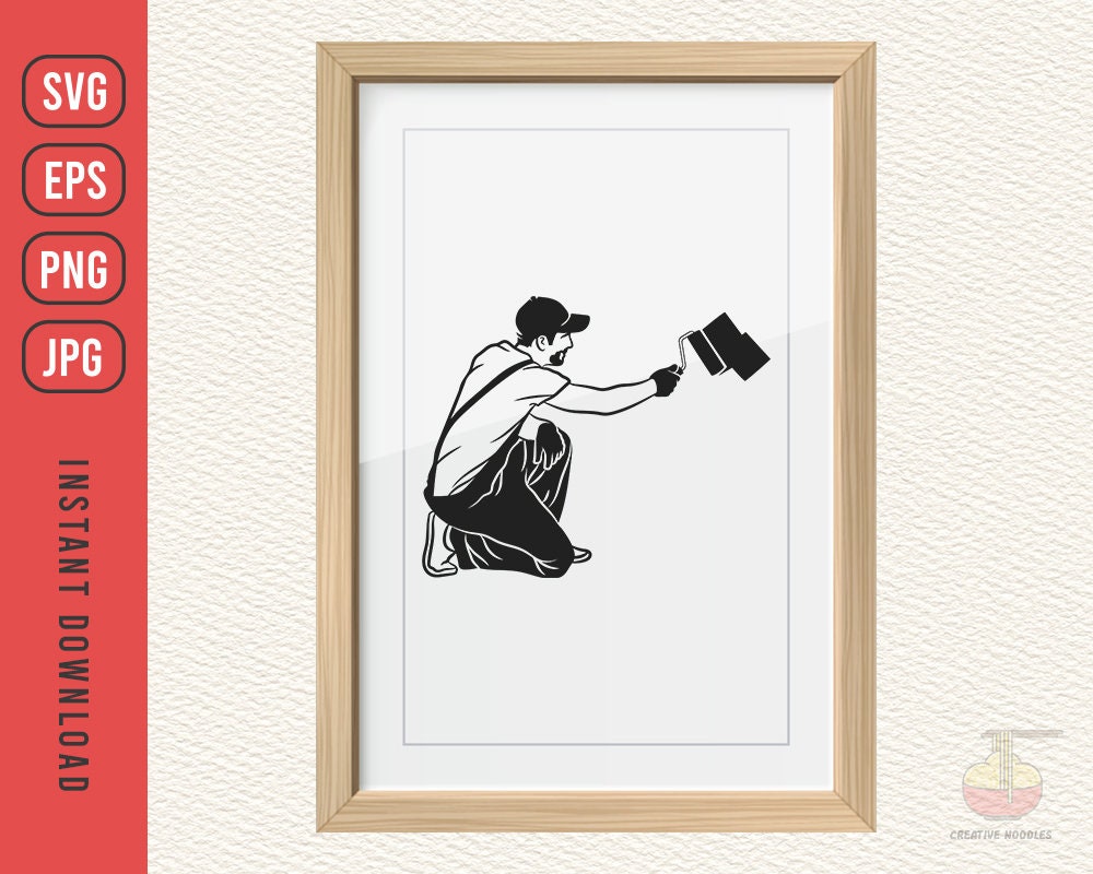 Man Painting Wall Svg, Painter Svg, Painter Silhouette Svg, Man ...