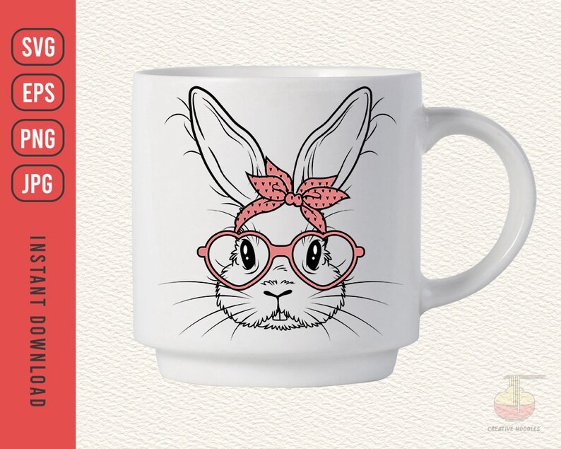 Cute Bunny Rabbit With Bandana Svg, Bunny With Bandana Svg, Bunny With ...