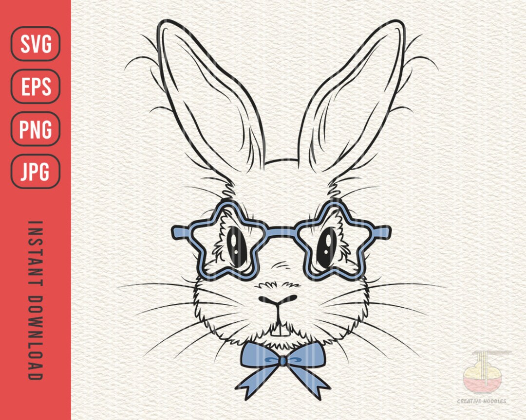 Cute Bunny Rabbit With Glasses Svg, Boy Bunny With Ribbon Svg, Bunny ...