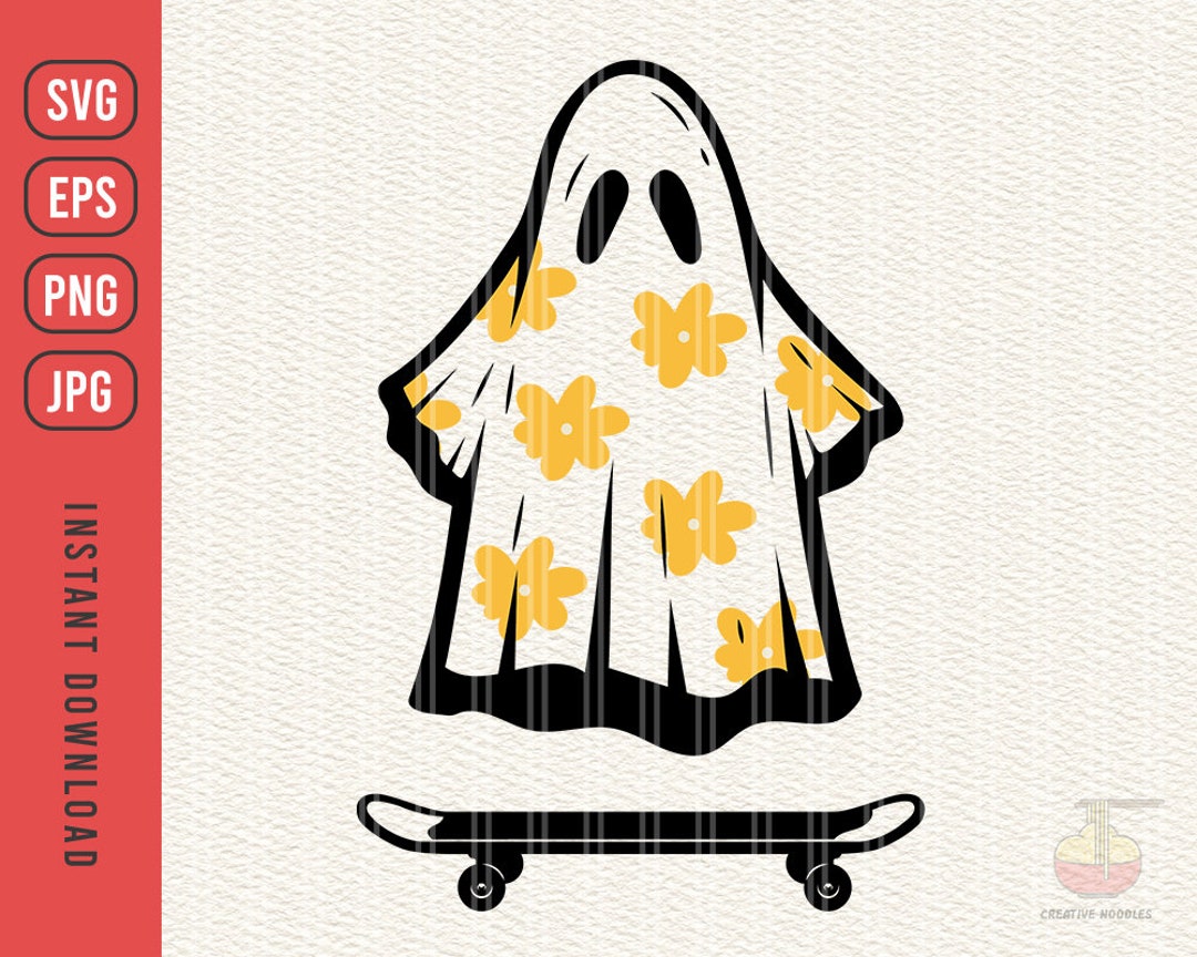 Floral Ghost Skateboarding Svg, Floral Ghost Svg, Ghost Skateboard Svg ...