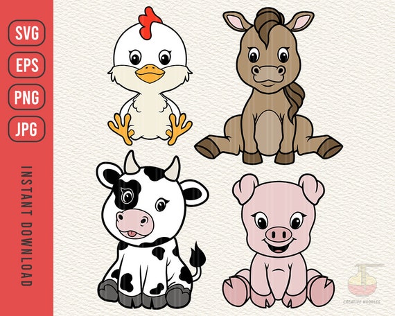 Farm Animals Cute Baby Farm Animals Horse Pig Cow | Etsy