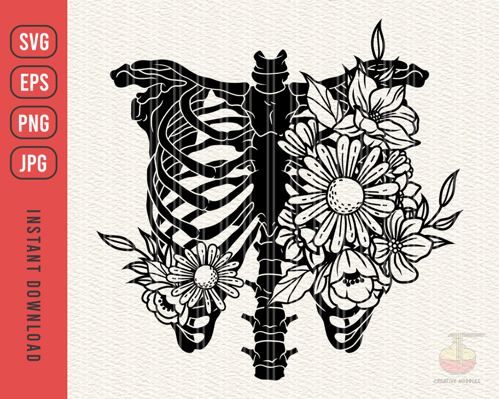 Rib Cage Floral Svg Ribcage Floral Svg Human Skeleton Rib Cage Svg