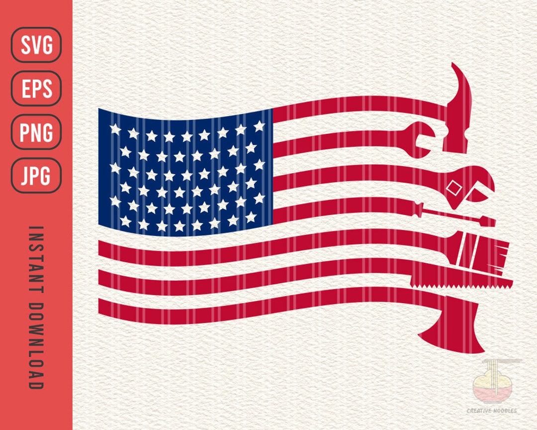 Wavy US Flag Tool Set Svg, Us Flag Tools Svg, US Flag Carpenter Svg, US ...