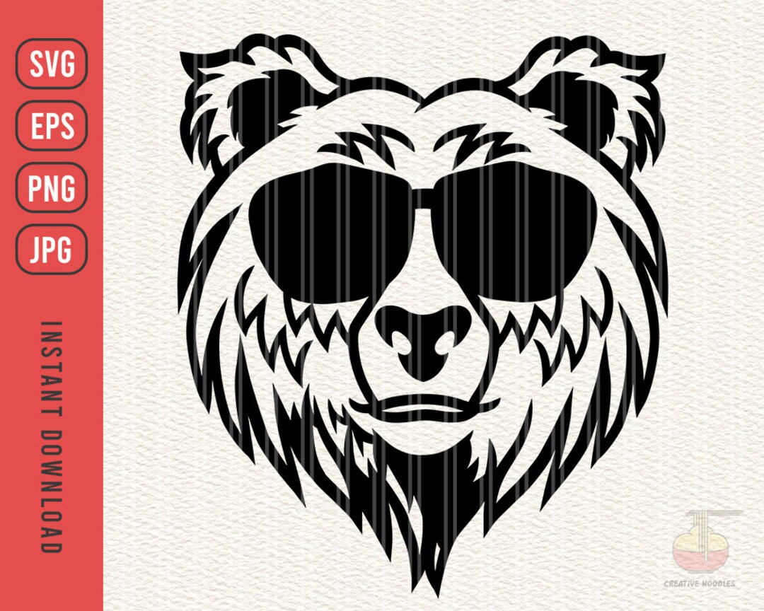 Bear Face With Glasses Svg, Cute Jungle Bear Face Wearing Glasses Svg ...