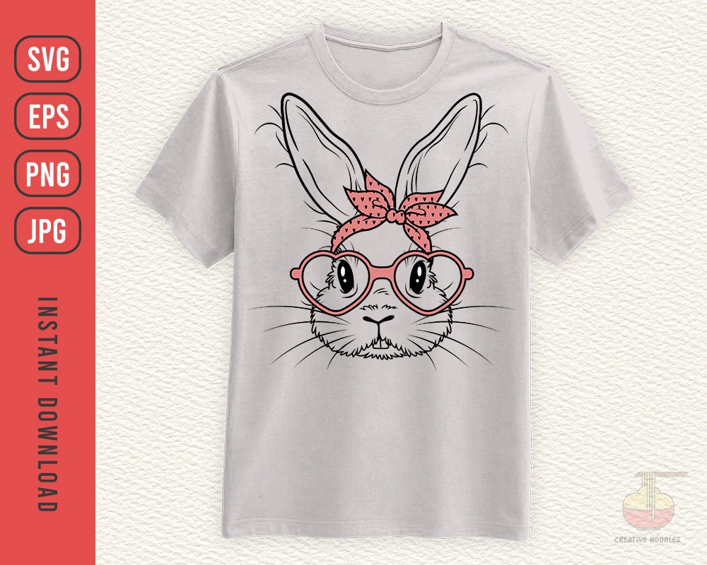Cute Bunny Rabbit With Bandana Svg, Bunny With Bandana Svg, Bunny With ...