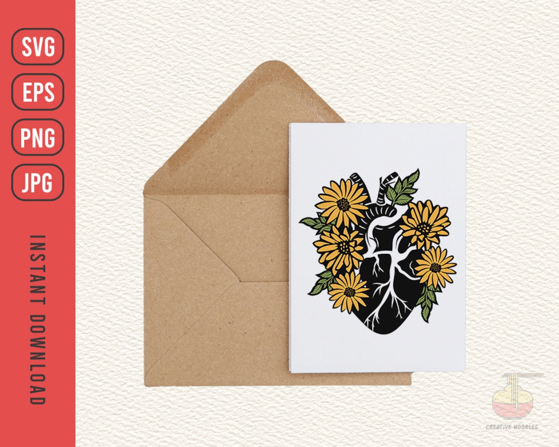 Floral Heart Svg Design Cute Heart Svg Sunflower Heart Svg | Etsy