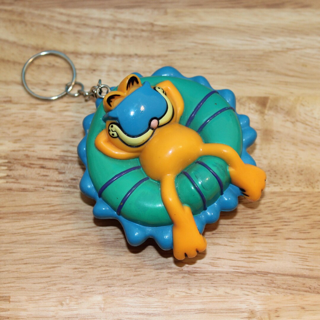 Vintage Garfield in Pool Float Upcycled Keychain - Etsy