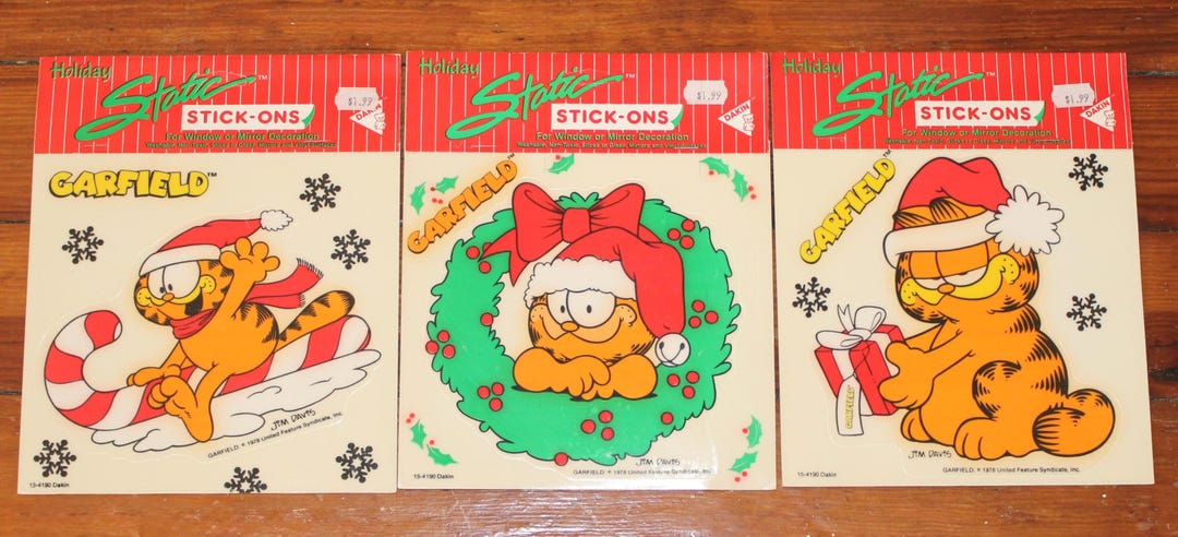 Vintage Garfield Christmas/holiday Window Static Stick-on/window Clings ...
