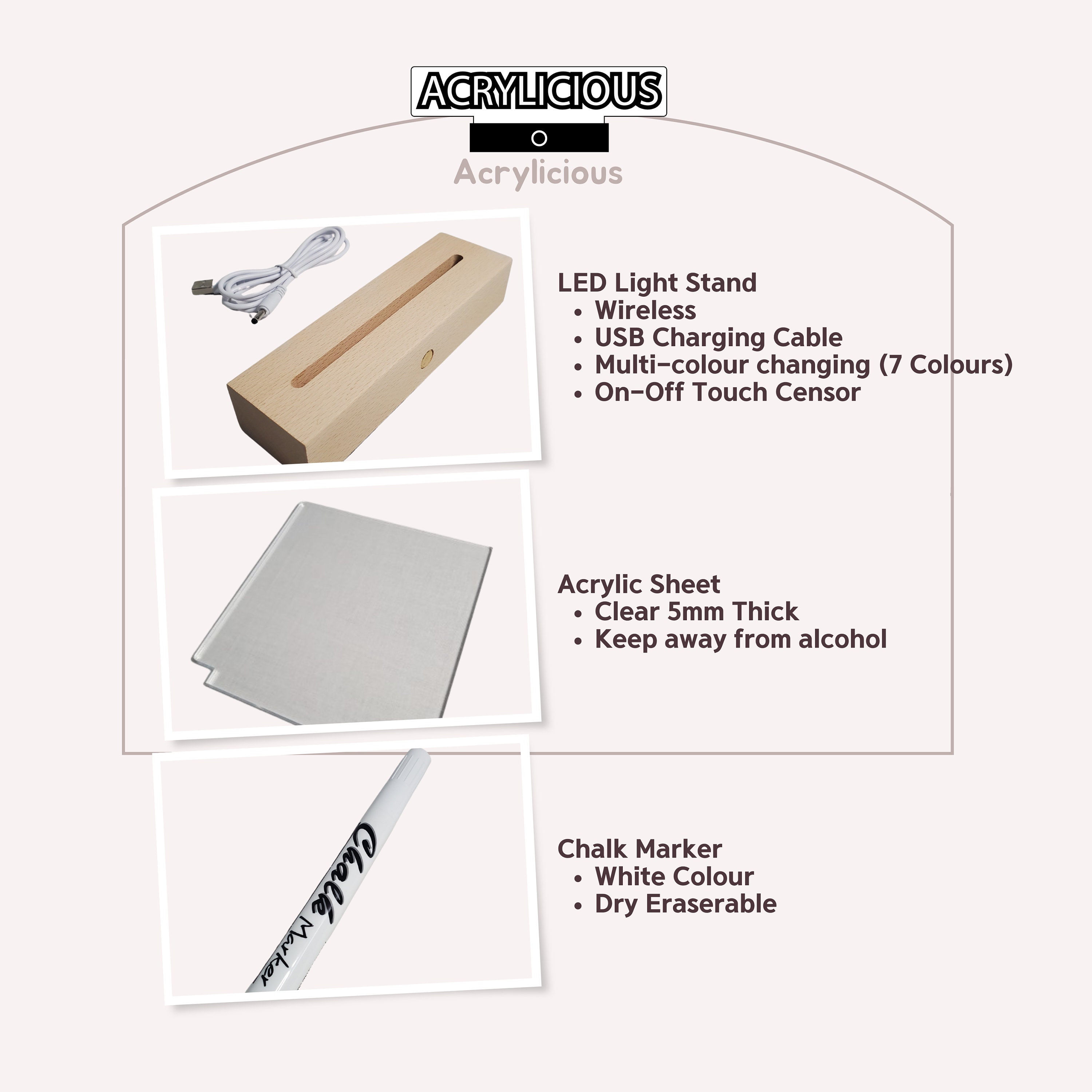 DIY Acrylic LED Light Stand With Wireless USB Charging Multi-colour ...