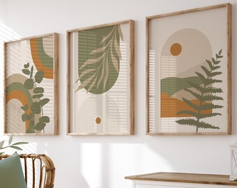 Boho Wall Art Prints, Boho Wall Decor, Set of 3 Wall Prints, Boho Wall Art, Green & Orange ...