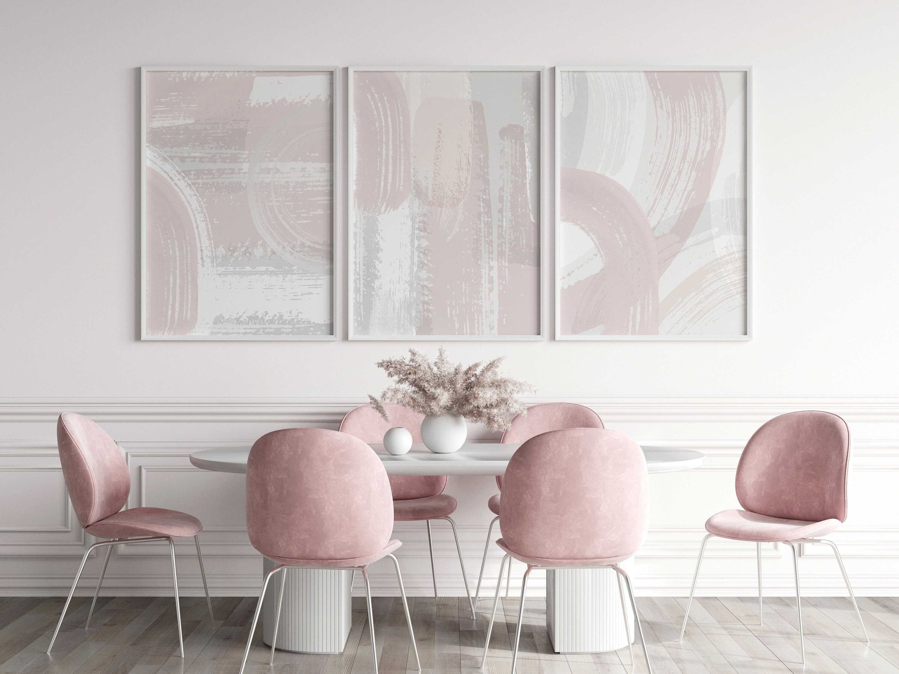 Pink Abstract Art, Set of 3 Wall Prints, Blush Pink, Grey, Pink Bedroom ...