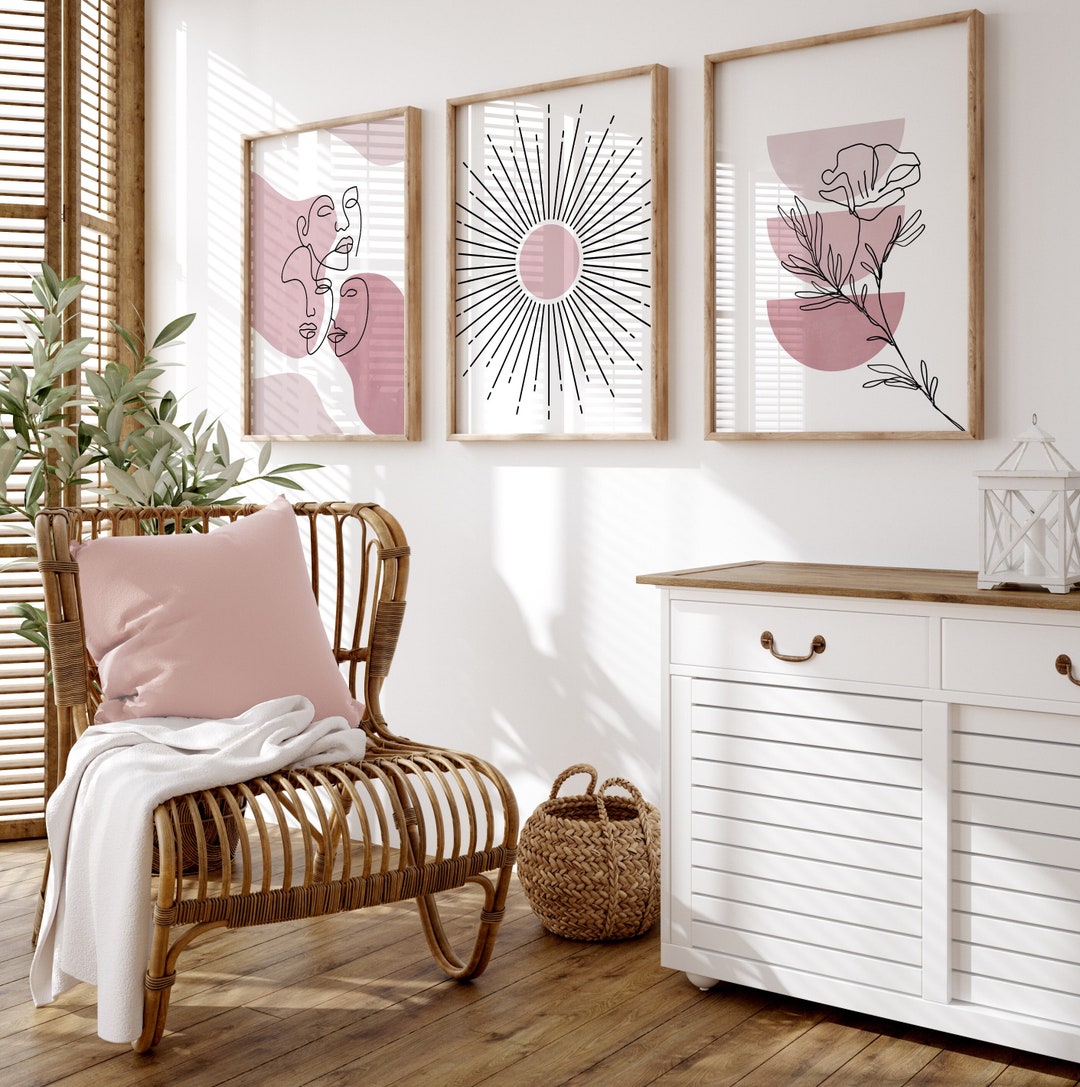 Pink Wall Prints, Pink Wall Decor, Pink Wall Art, Pink Line Art, Pink ...