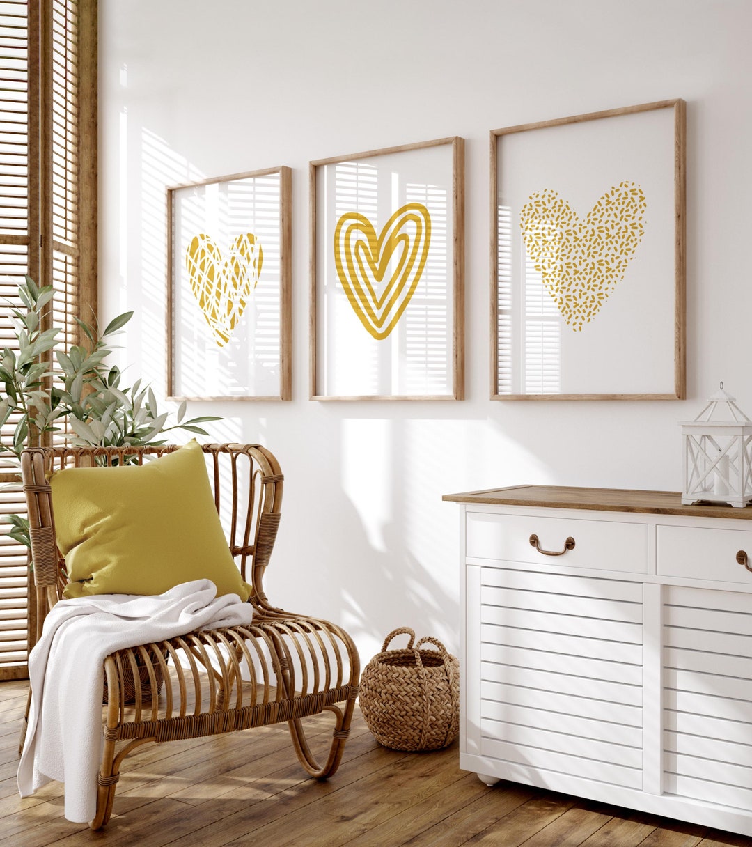 Ochre Wall Prints, Ochre Wall Decor, Love Heart Bedroom Prints, Ochre ...