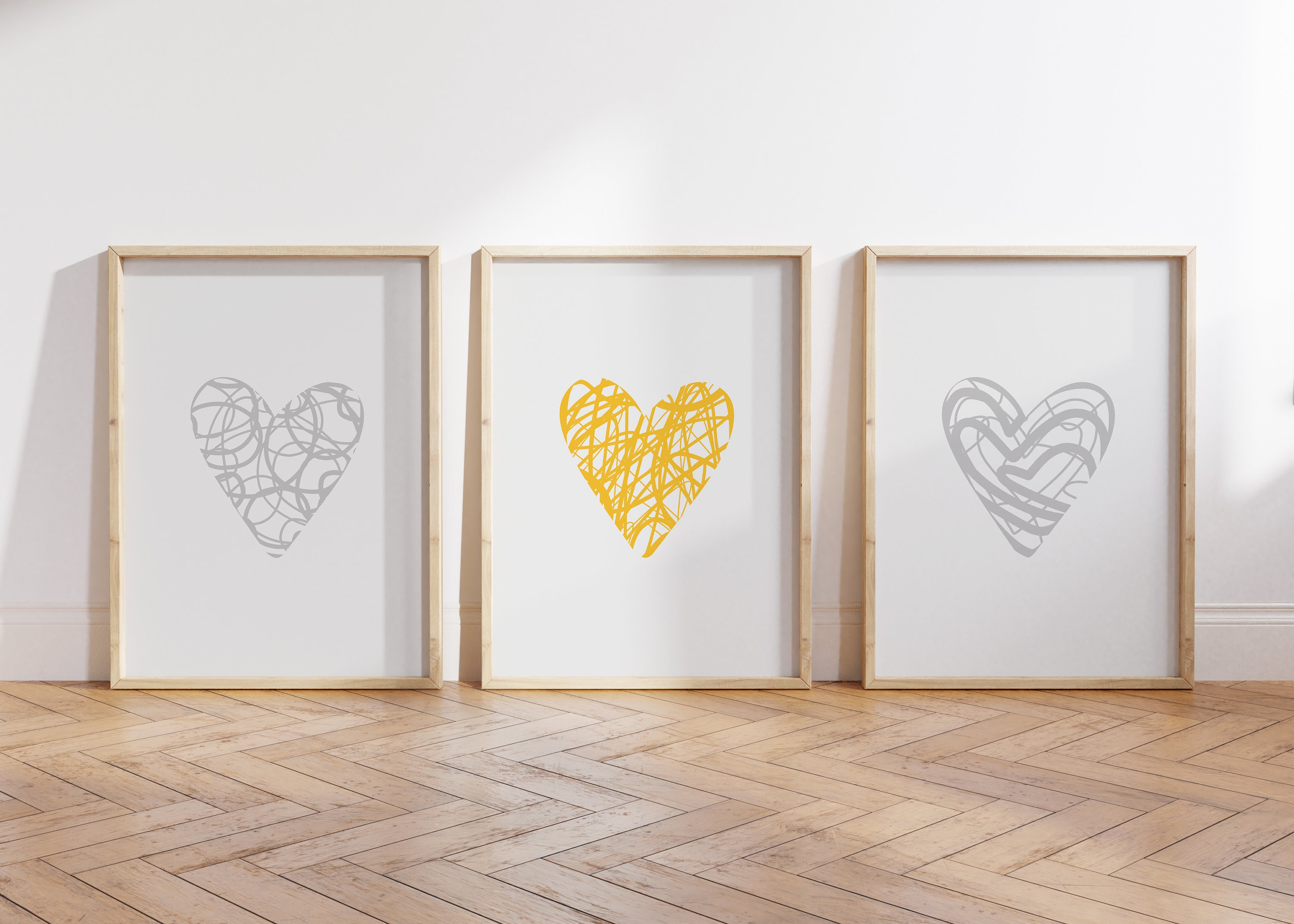 Love Heart Wall Prints Yellow & Grey Wall Art Prints Heart - Etsy