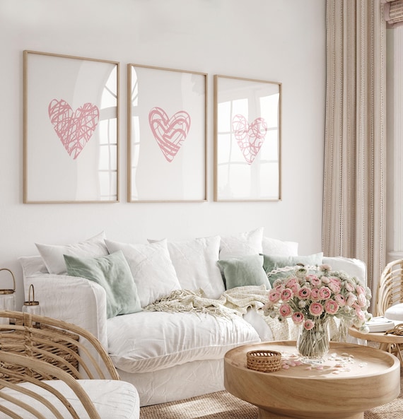 Pink Wall Prints Pink Wall Decor Love Heart Bedroom Prints Pink Nursery Decor Pink Bedroom Decor Pink Nursery Wall Art Pink Wall Art Etsy UK