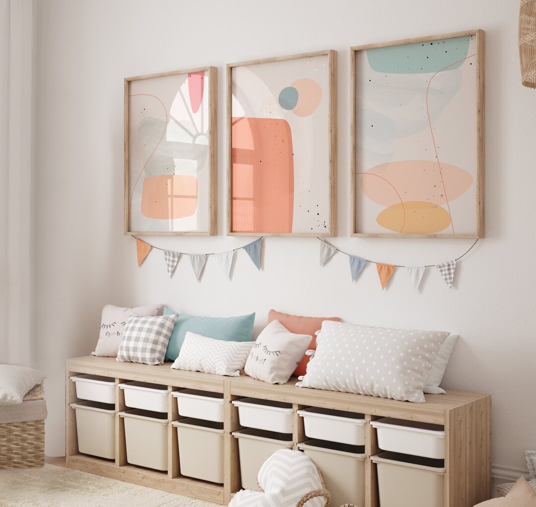 Pastel Abstract Wall Art Prints, Girls Wall Decor, Set of 3 Wall Prints ...