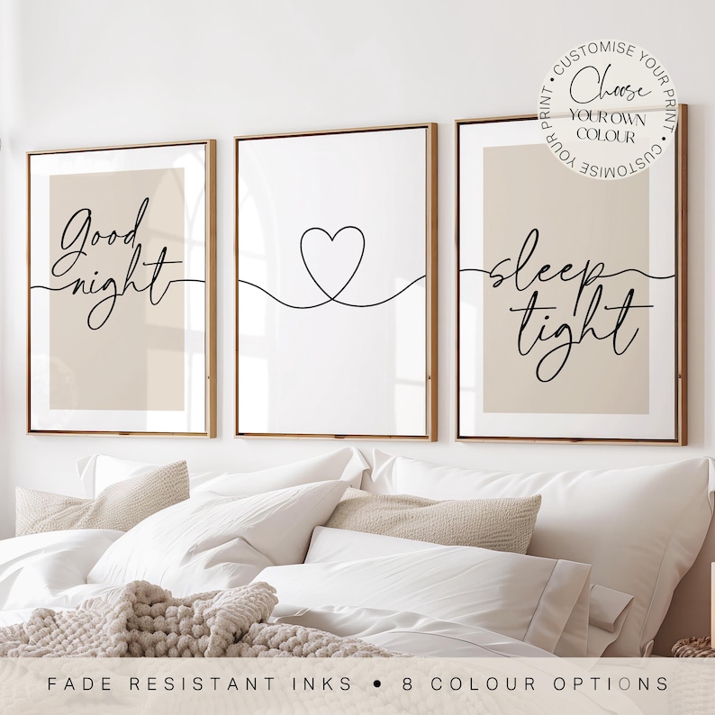 Bedroom Wall Art, Good Night, Sleep Tight, Bedtime Quotes, Set of 3 ...