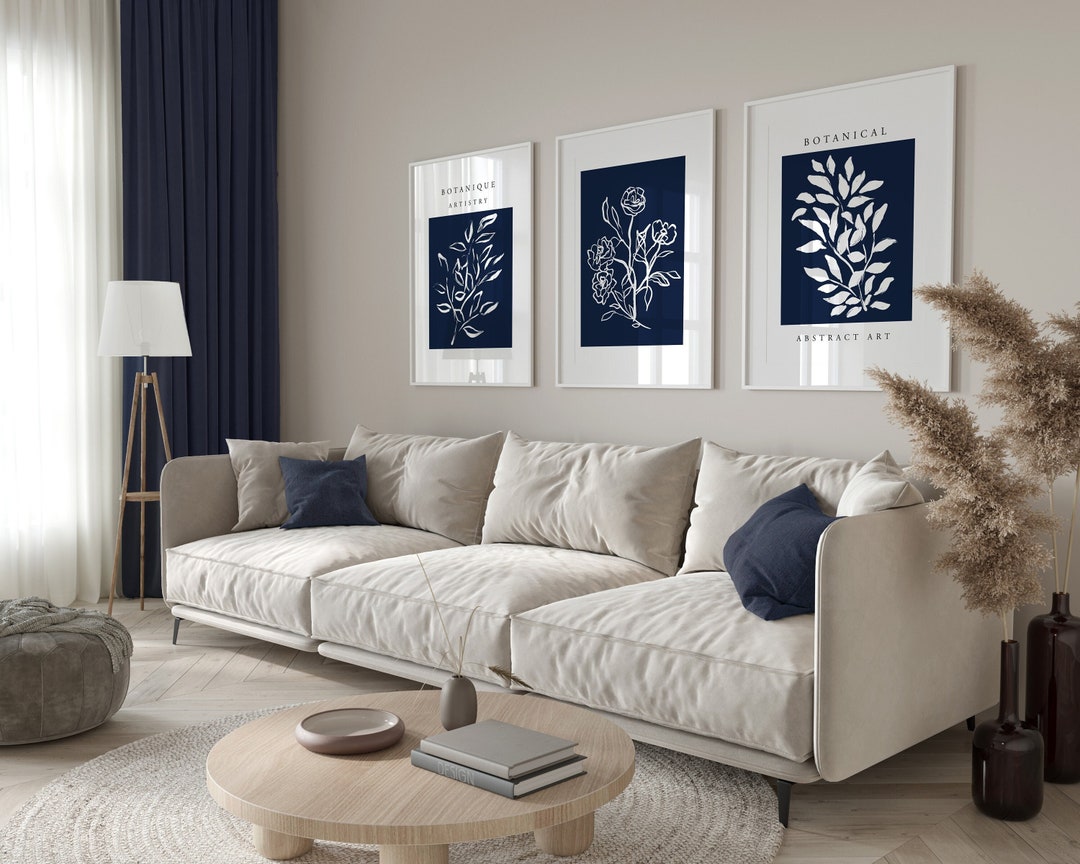 Blue Wall Prints, Botanical Wall Art, Navy Blue Wall Art, Blue Home ...