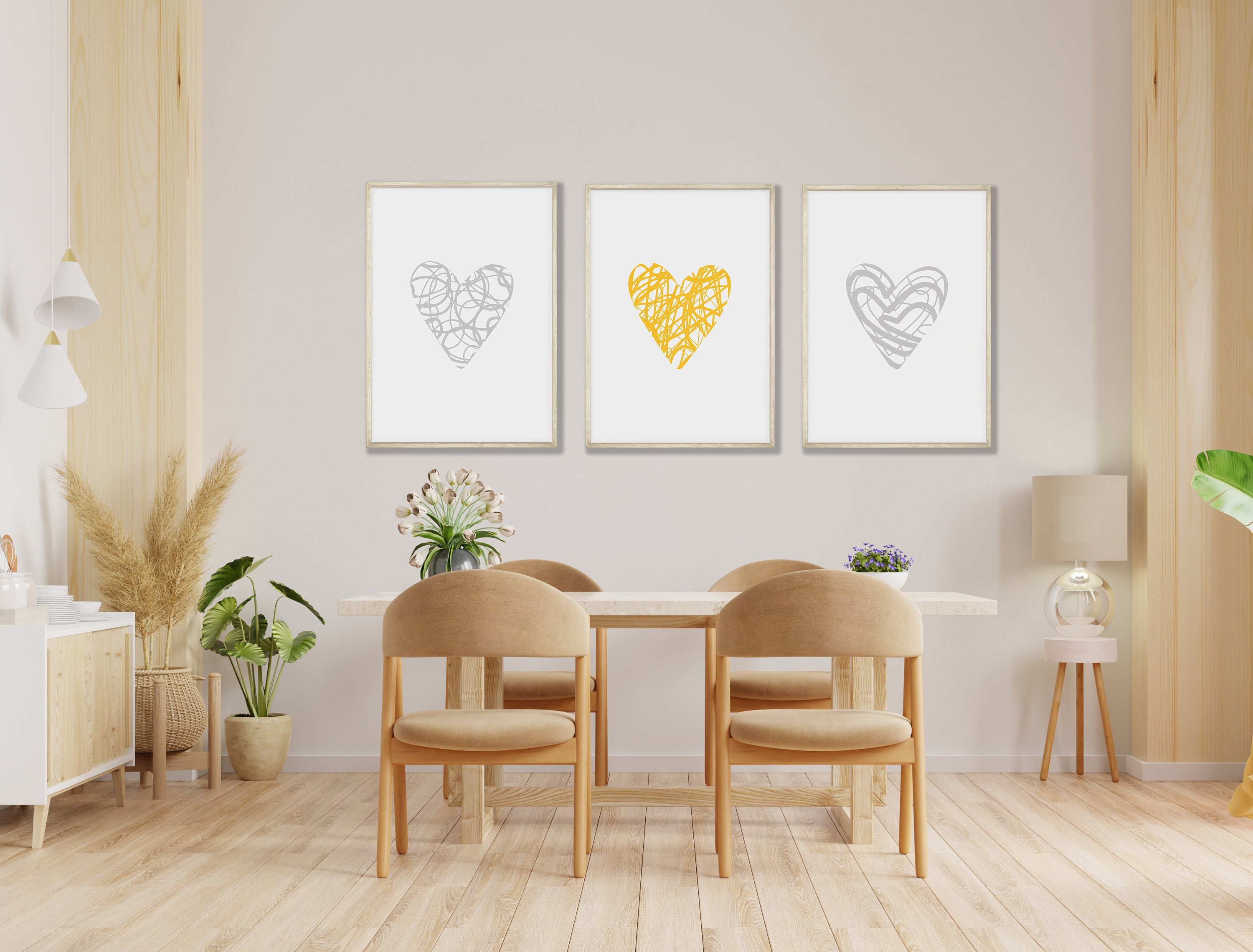 Love Heart Wall Prints Yellow & Grey Wall Art Prints Heart - Etsy